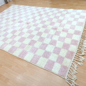 Checkerboard Pink Rug, Handmade Rug, Wool Area Rug, White and Pink Rug ...