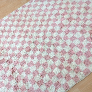 Checkered Pink Rug, Handmade Custom Rug, Pink and White Rug, Moroccan ...