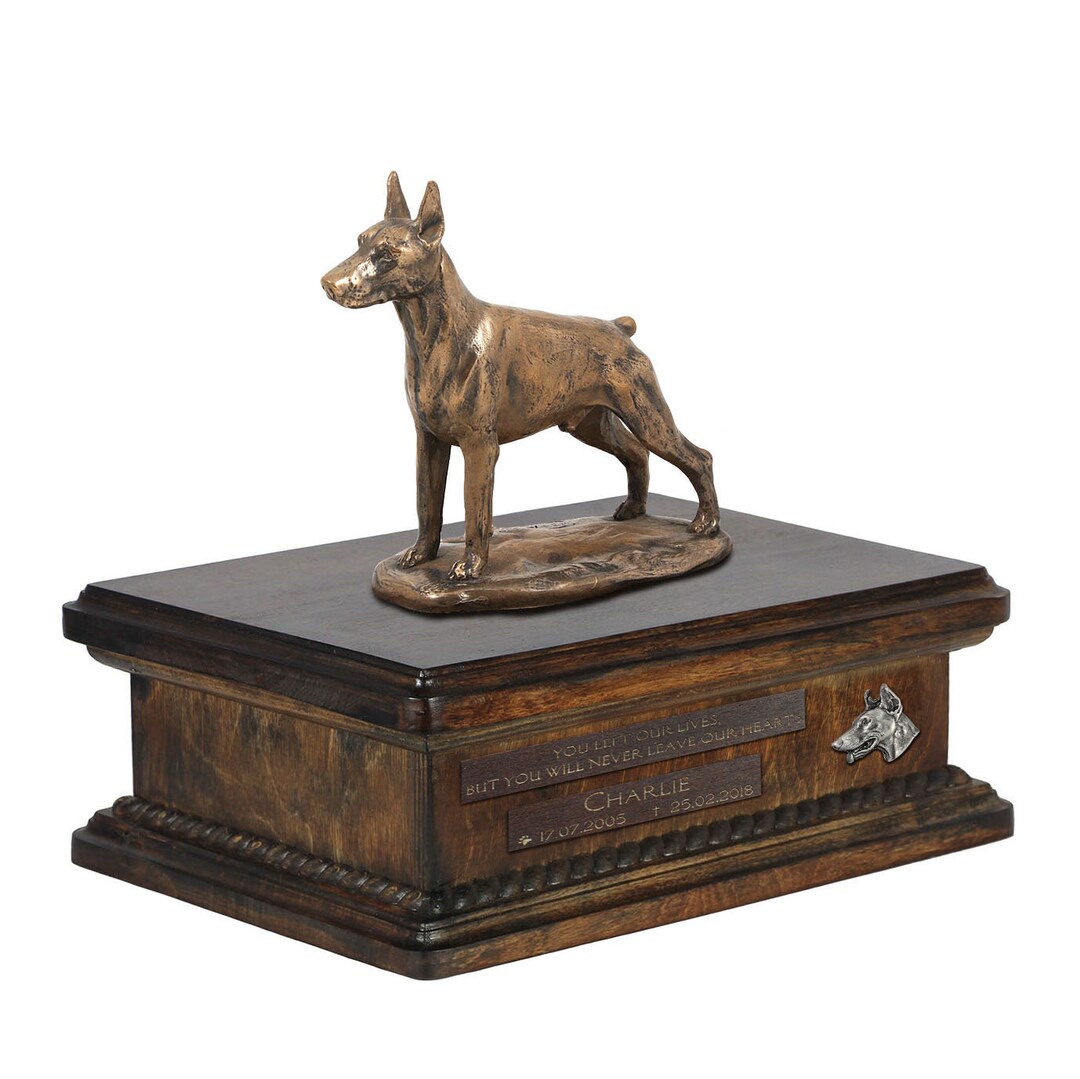 Doberman Cropped Urn for Dog Ashes, Urn With Name, Dates and Quote ...