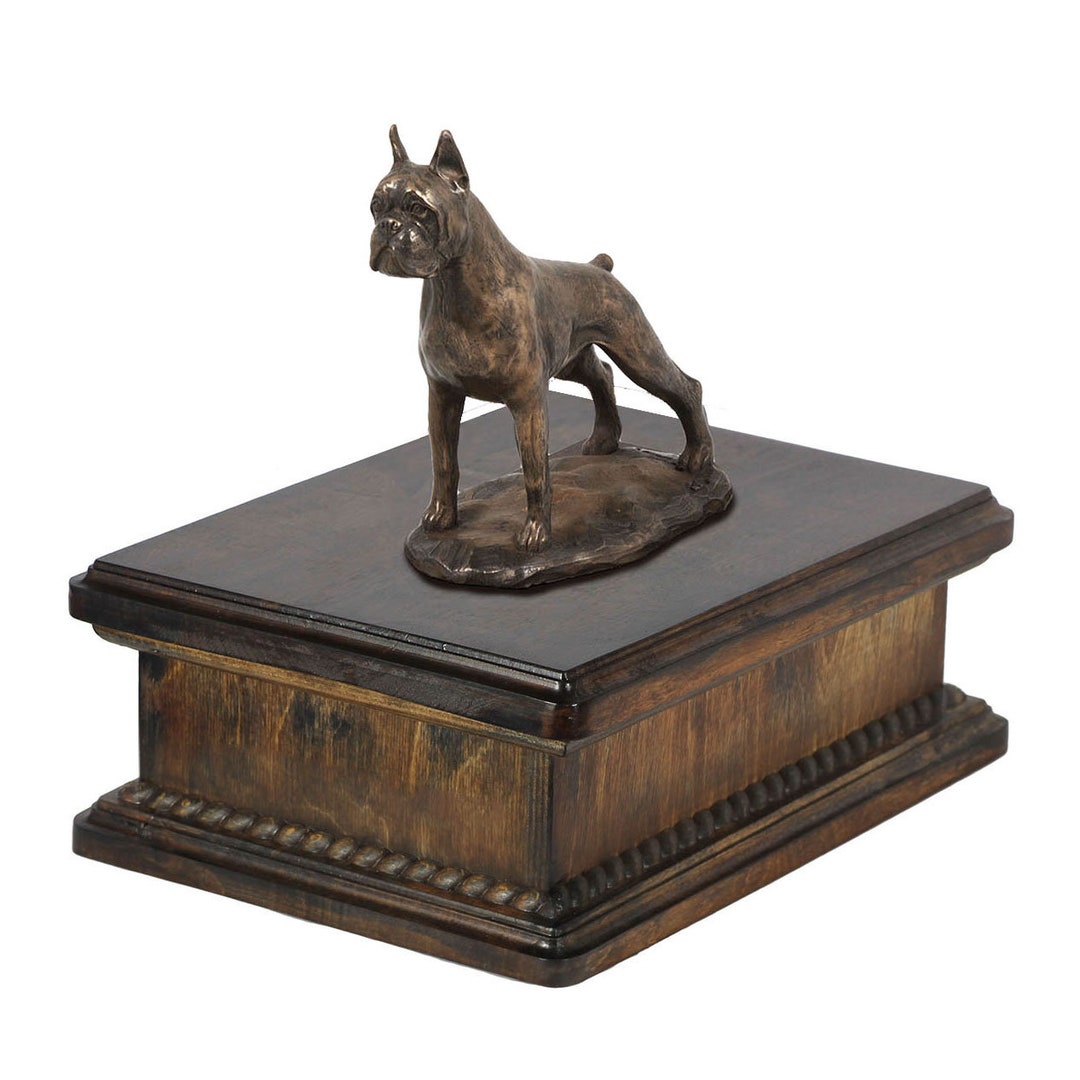 Boxer Cropped Urn for Dog Ashes, Memorial With Statue on Top, Lower ...