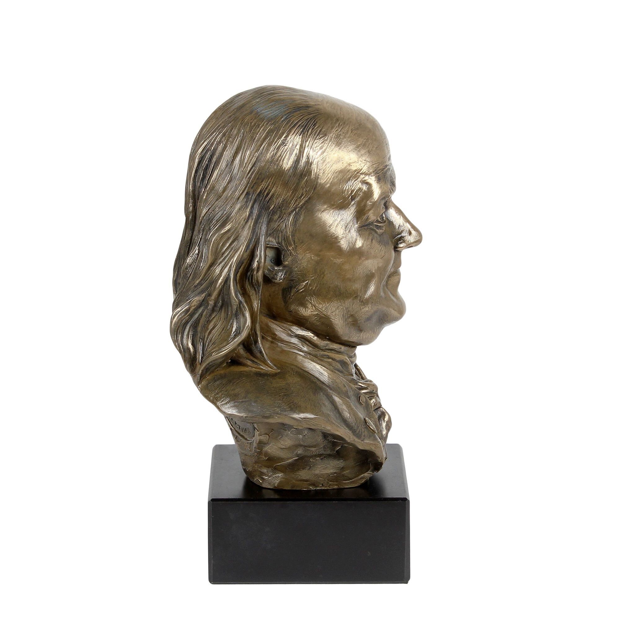 Benjamin Franklin Statue, Cold Cast Bronze Sculpture, Marble Base, Home ...