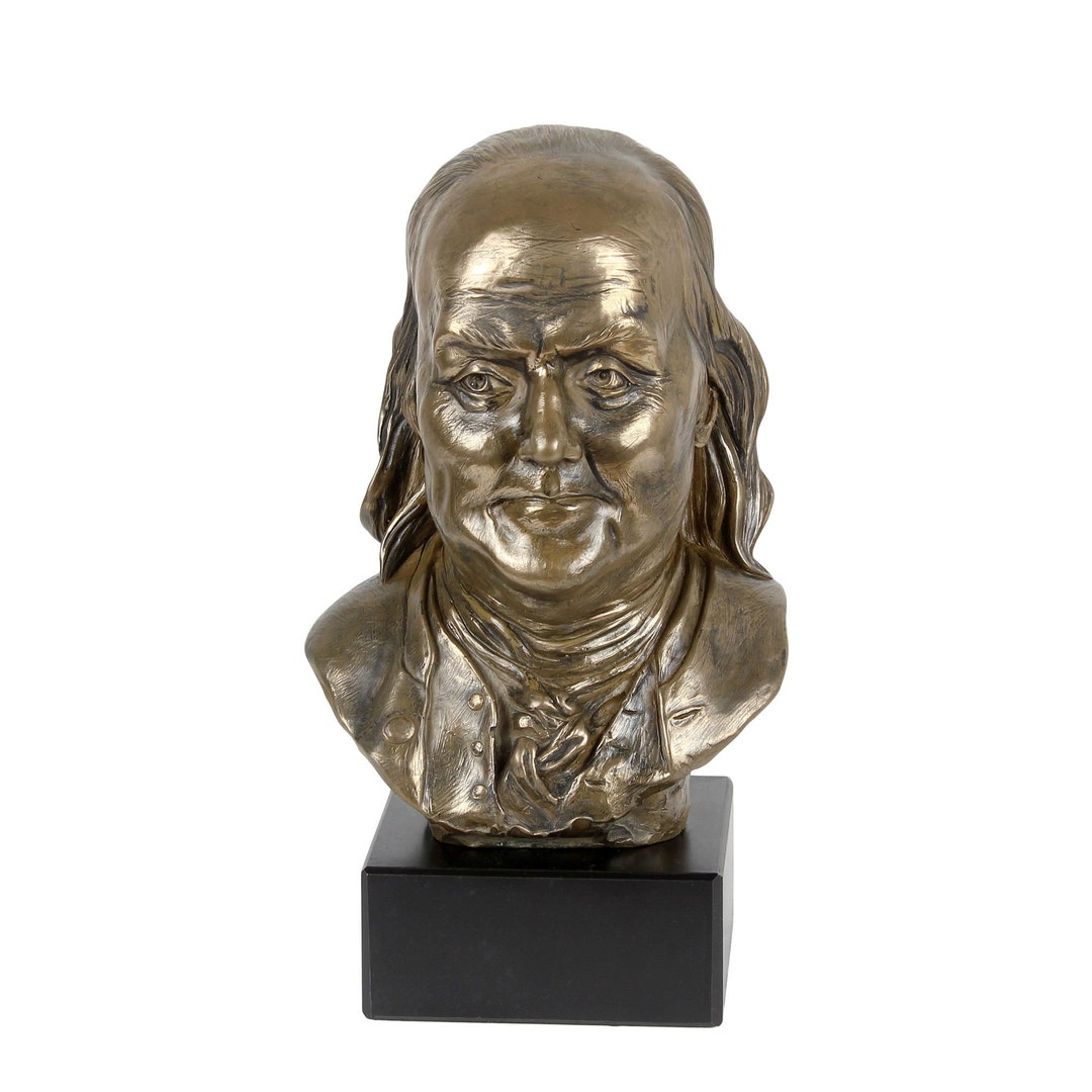 Benjamin Franklin Statue, Cold Cast Bronze Sculpture, Marble Base, Home ...