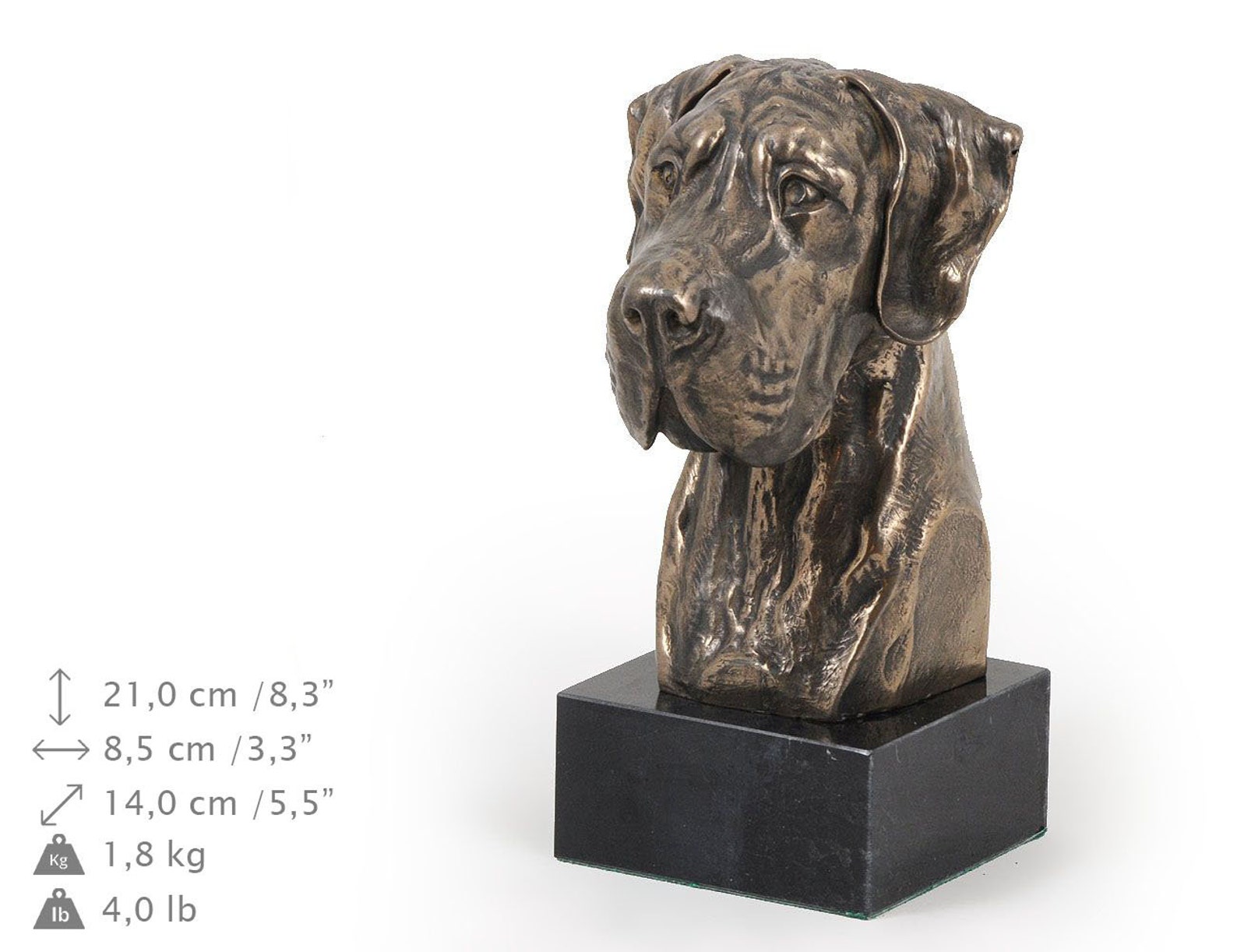 Great Dane Statue, Cold Cast Bronze Sculpture, Marble Base, Home and ...
