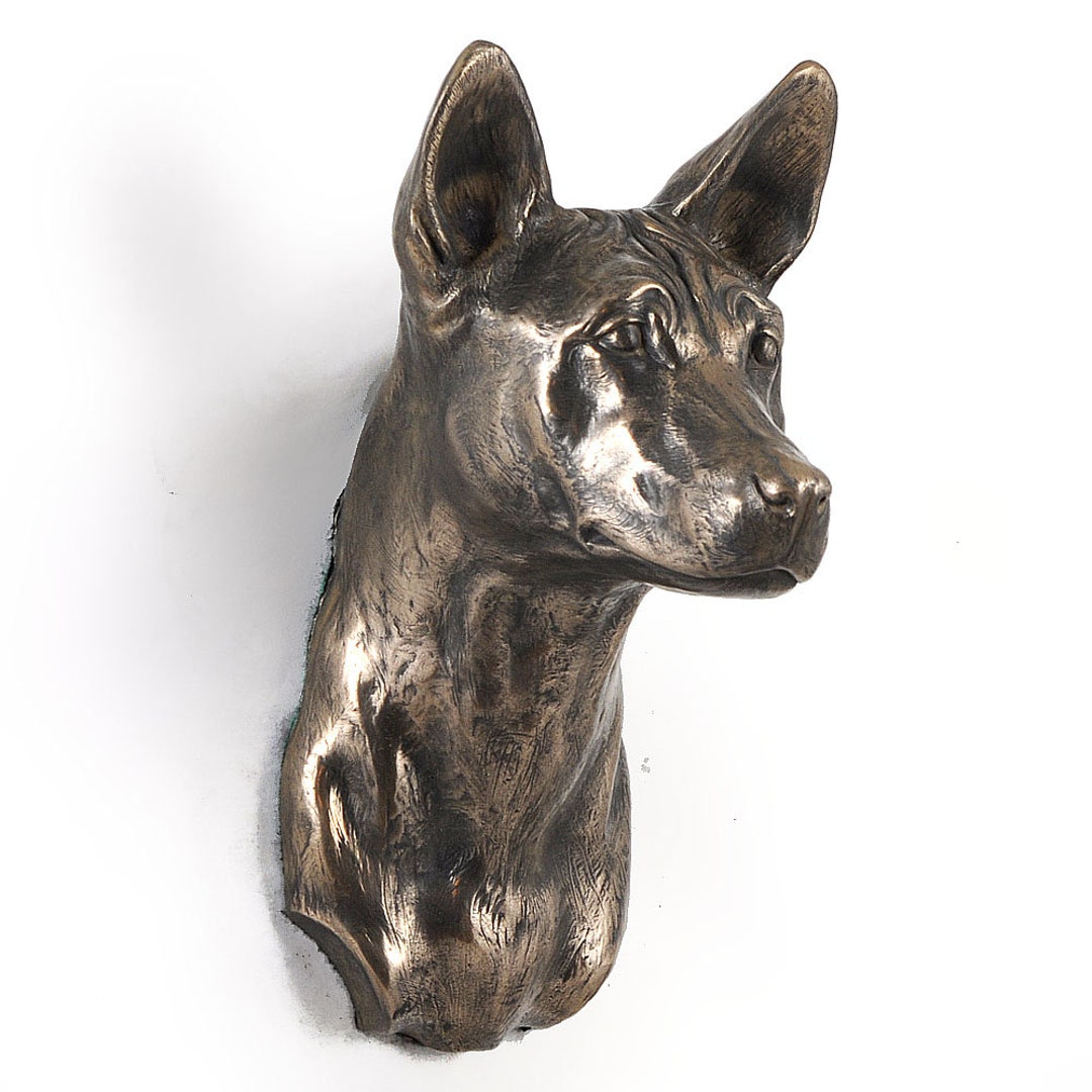 Basenji Hanging Statue, Cold Cast Bronze Sculpture, Hanging Dog Bust ...