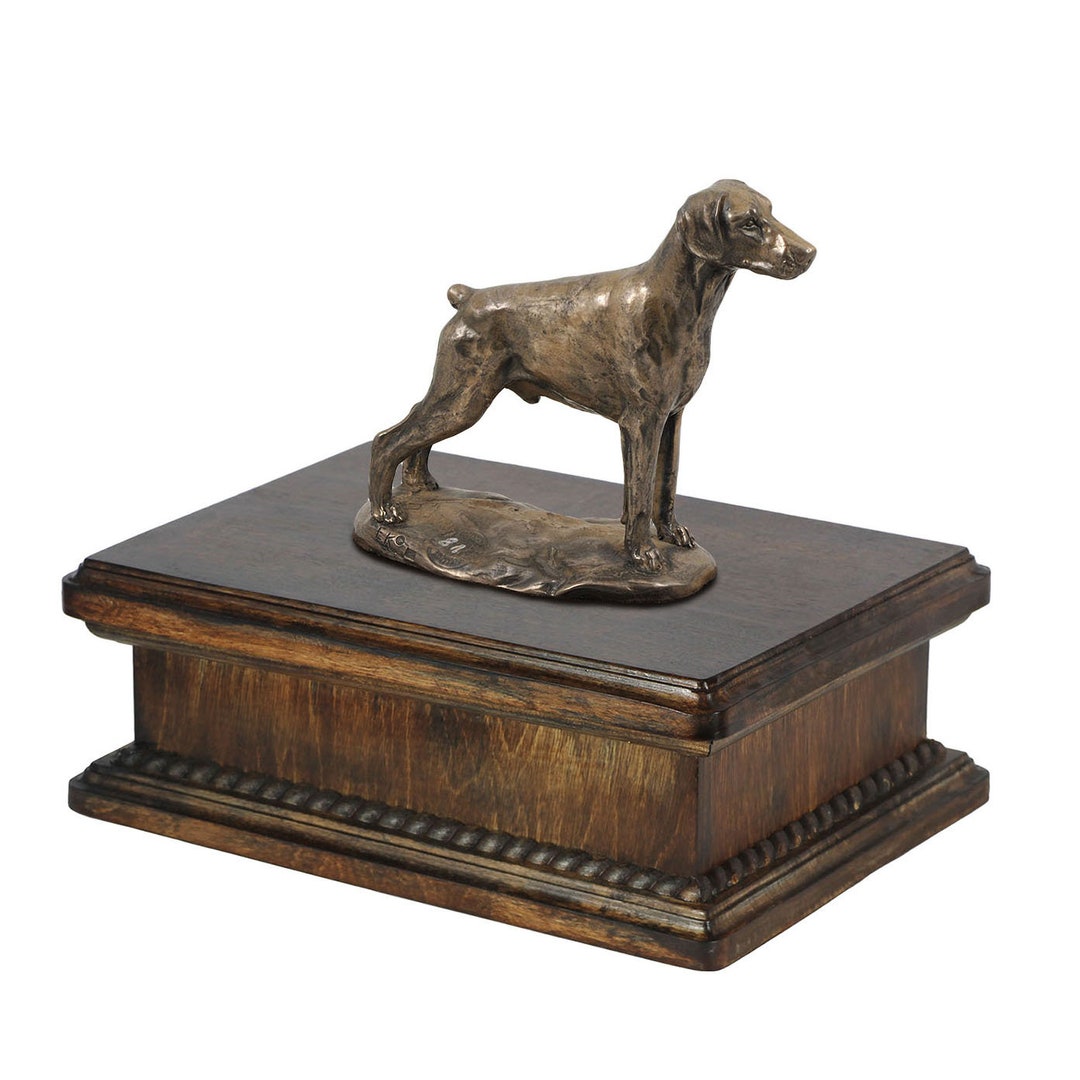 Doberman Uncropped Urn for Dog Ashes, Memorial With Statue on Top ...