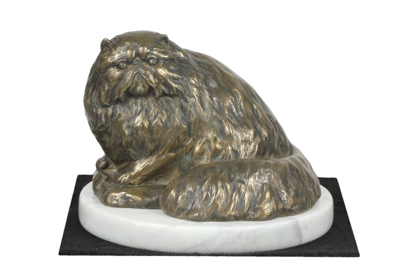 Persian Cat Statue, Cold Cast Bronze Sculpture, Wooden or Marble Base ...