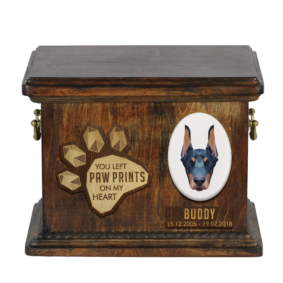 Doberman Urn for Dog Ashes, Personalized Memorial With a Geometric ...