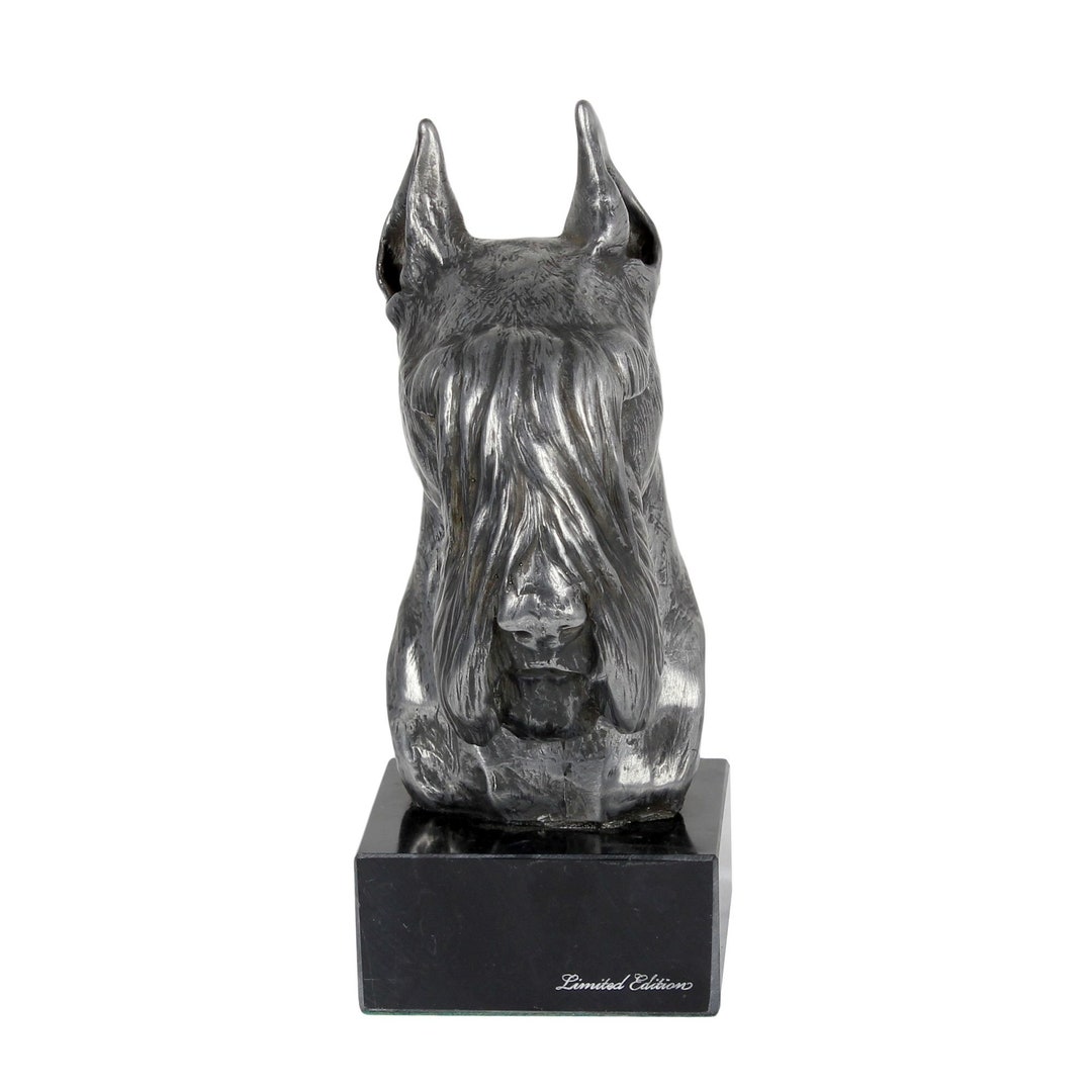 Schnauzer Statue, Silver Cold Cast Bronze Sculpture, Marble Base, Home ...