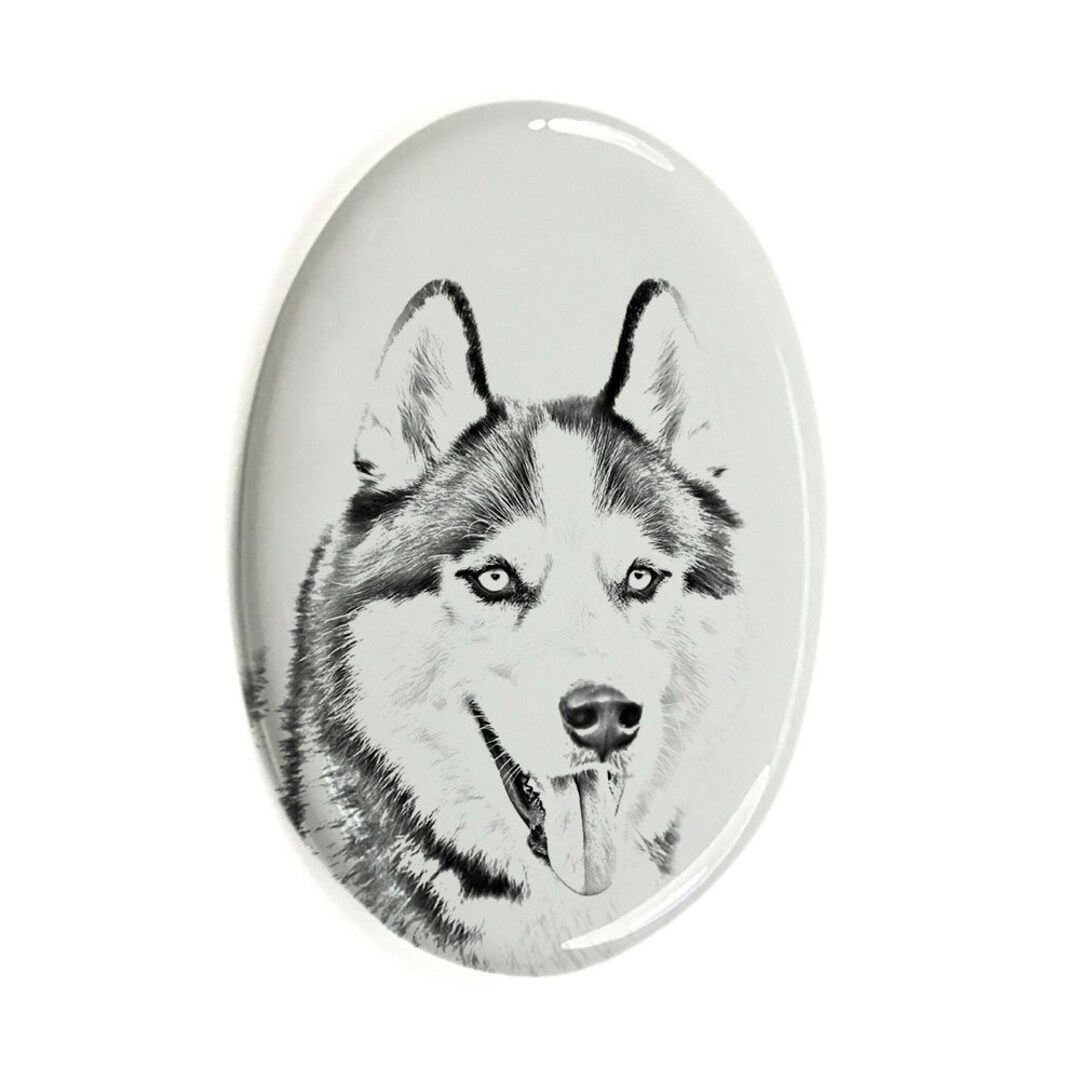 Siberian Husky Tombstone Plaque With a Photo of a Dog, Ceramic Plate ...