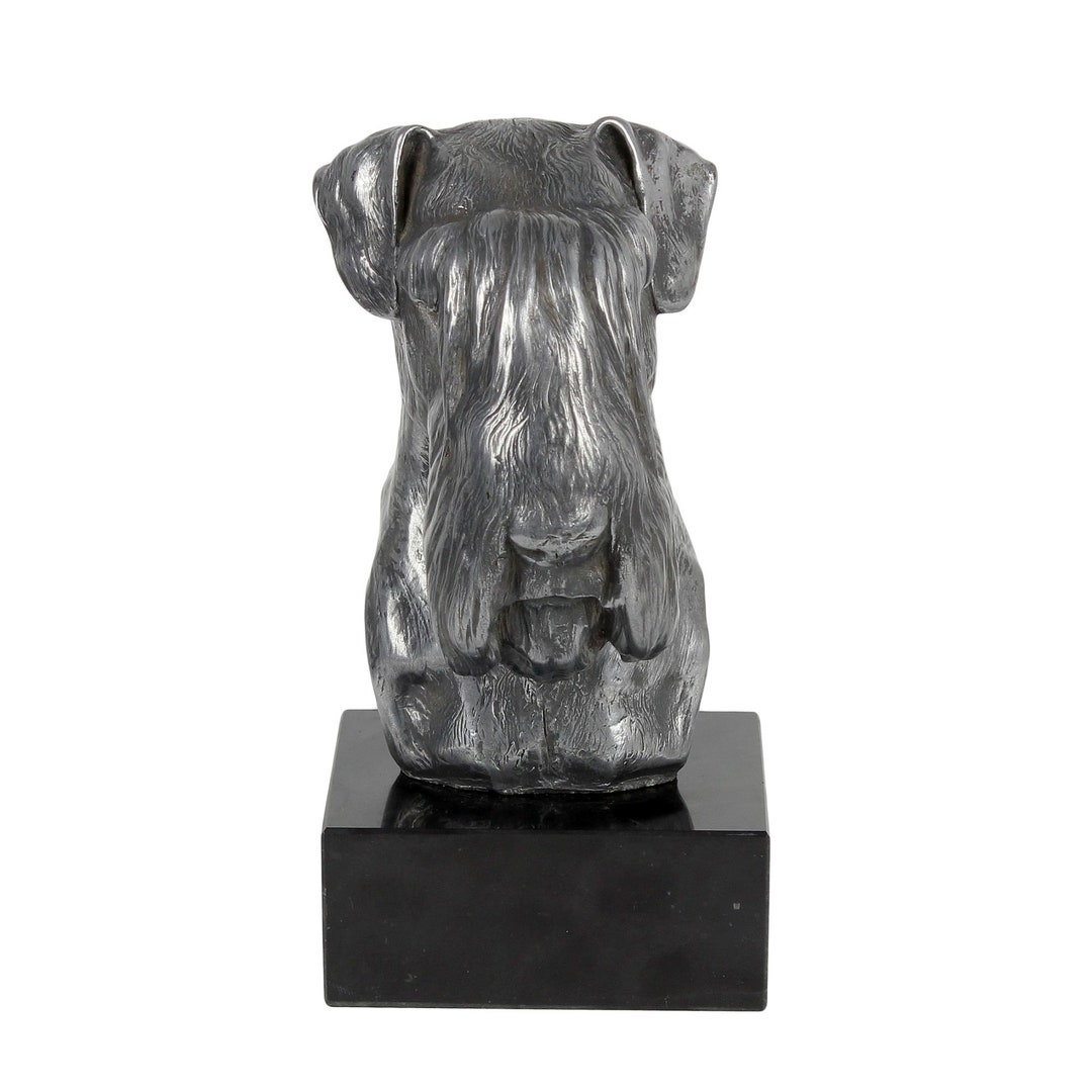 Schnauzer Statue, Silver Cold Cast Bronze Sculpture, Marble Base, Home ...