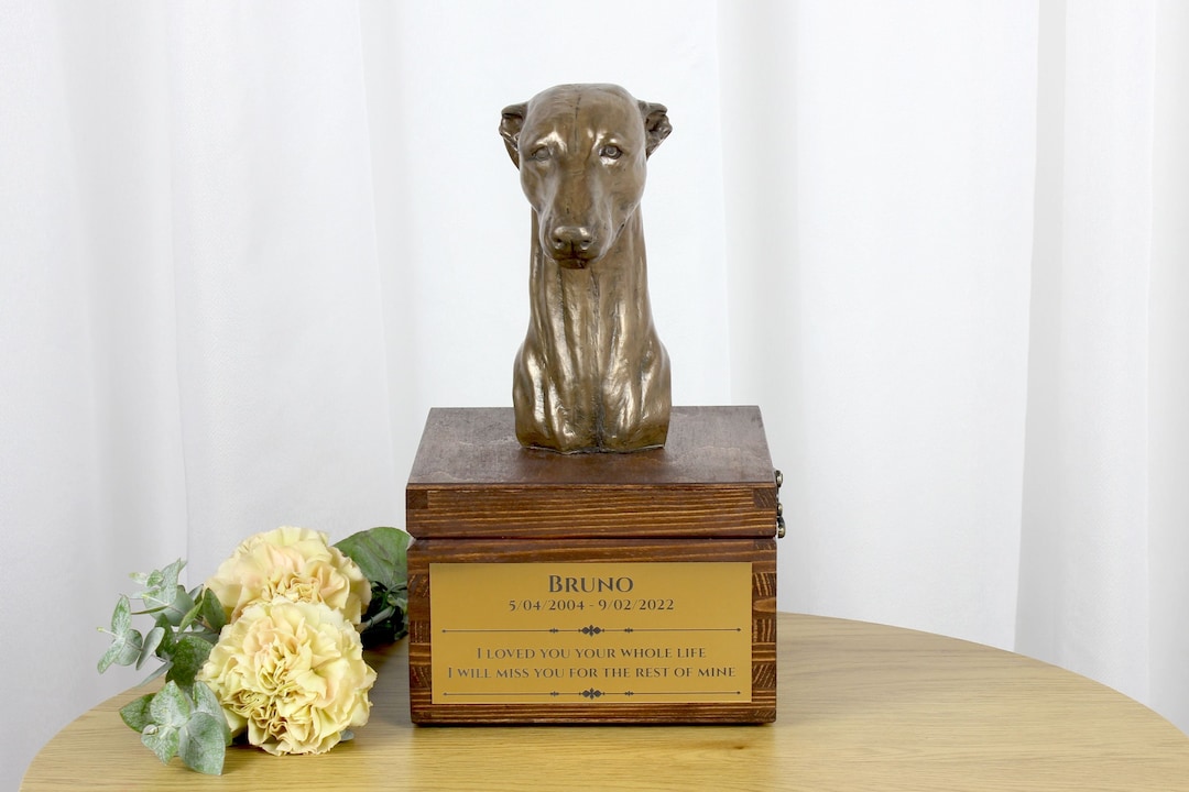 Whippet Urn for Dog's Ashes, Urn With Engraving and Sculpture of a Dog ...