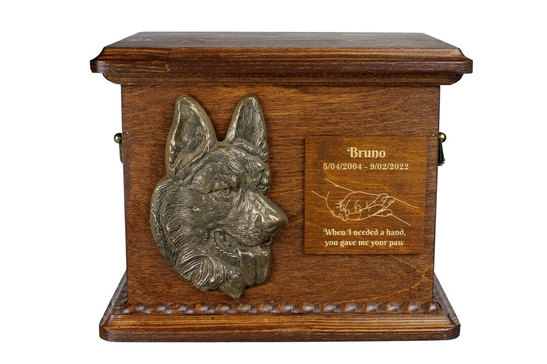German Shepherd Urn for Dog Ashes, Personalized Memorial With Relief ...