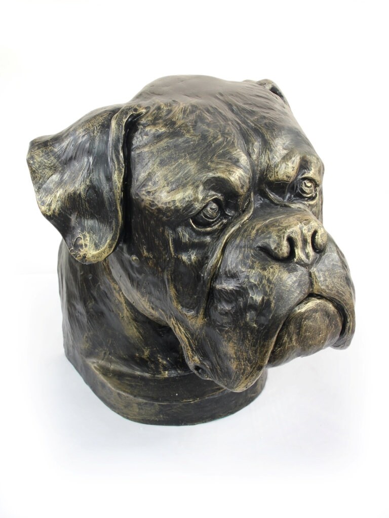 Boxer Uncropped Urn for Dog Ashes, Big Head Statue, Resin Sculpture ...