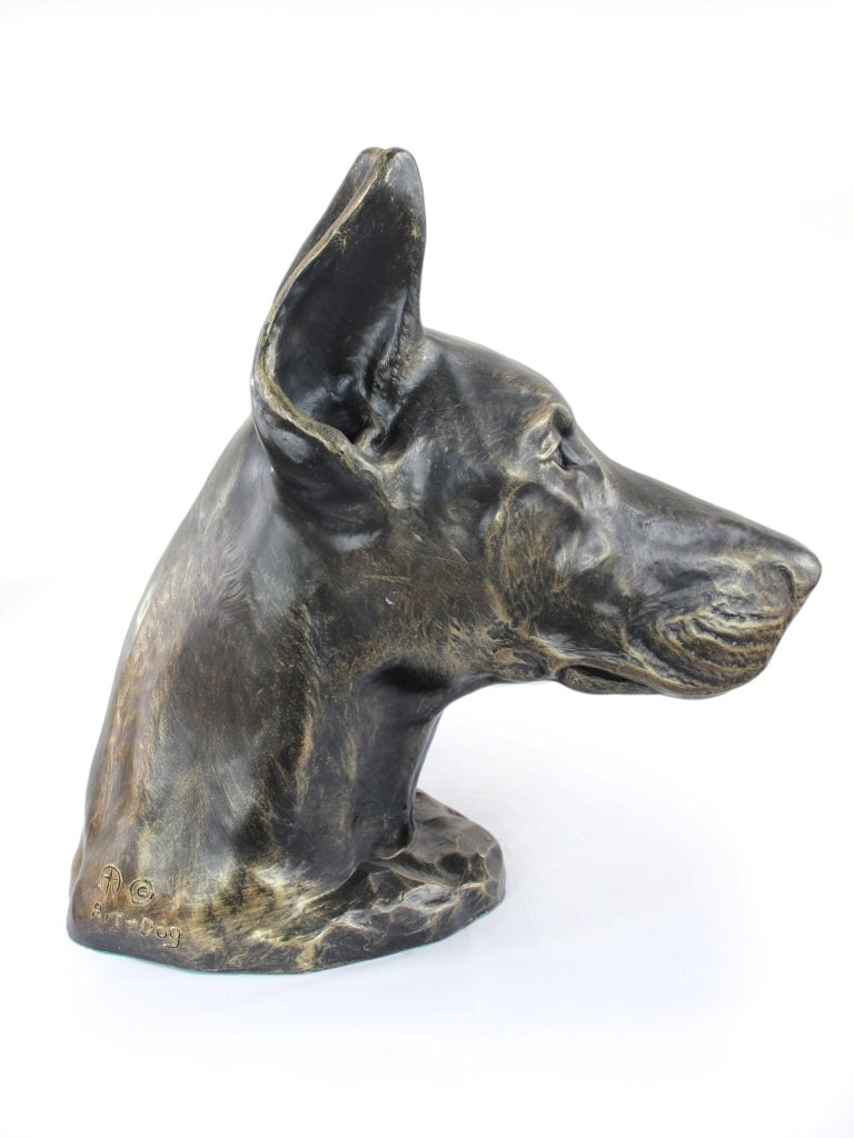 Doberman Cropped Urn for Dog Ashes, Big Head Statue, Resin Sculpture ...