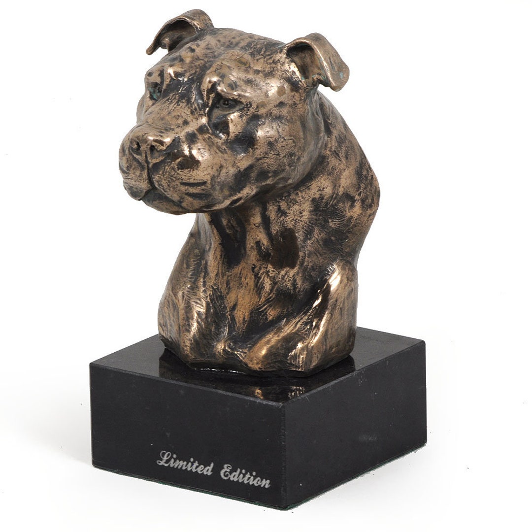 American Staffordshire Terrier Statue, Cold Cast Bronze Sculpture ...