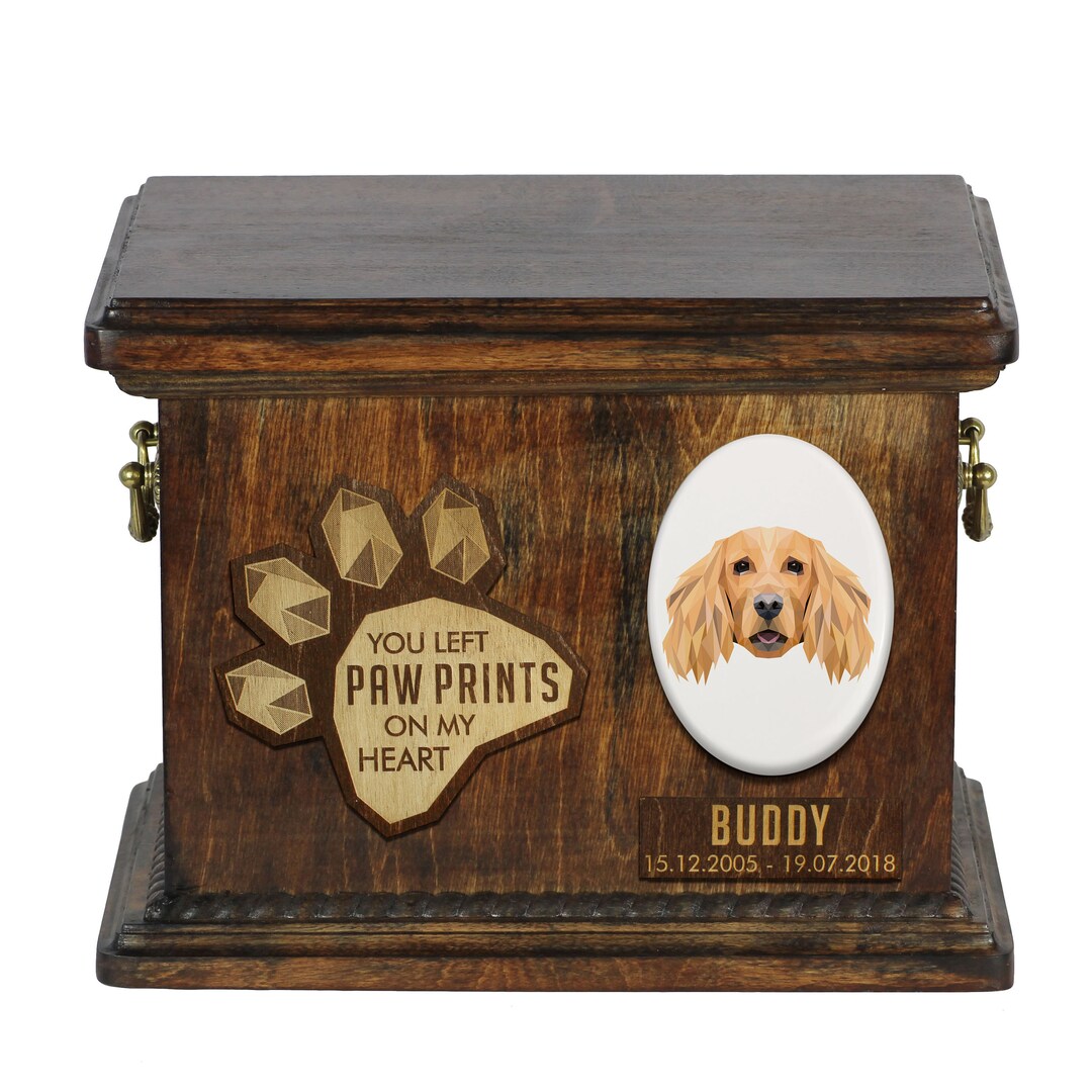 English Cocker Spaniel Urn for Dog Ashes, Personalized Memorial With a ...