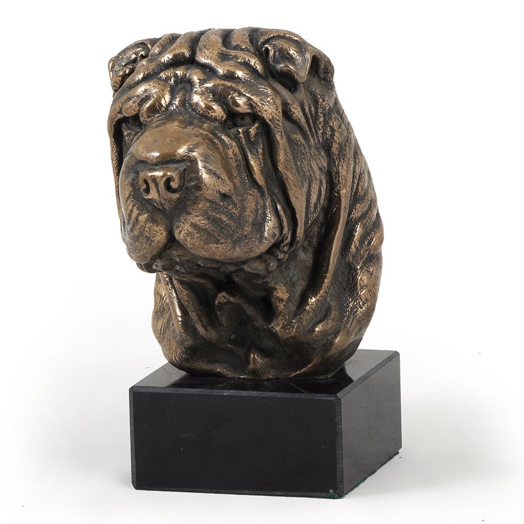Shar Pei Statue, Cold Cast Bronze Sculpture, Marble Base, Home and ...