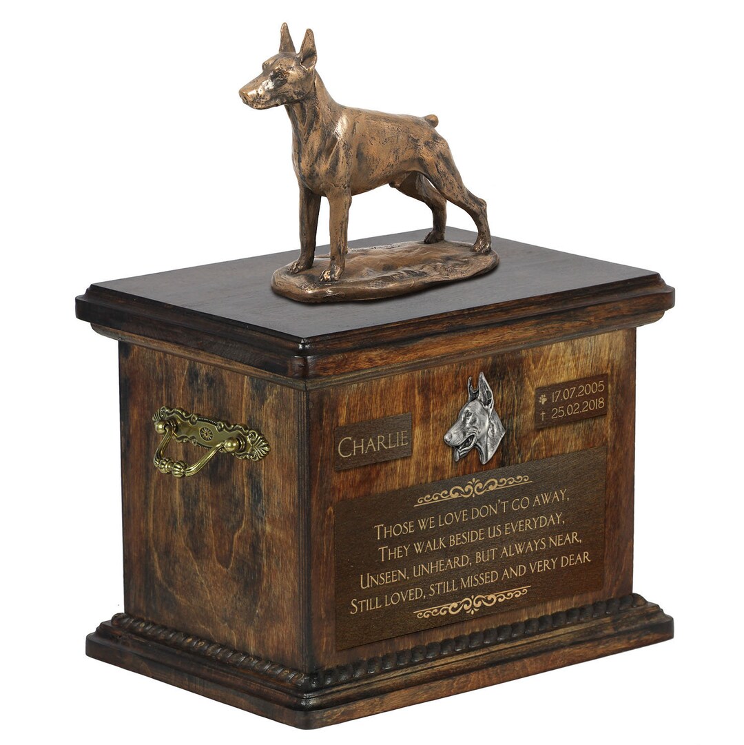 Doberman Cropped Urn for Dog Ashes, Urn With Name, Dates and Quote ...