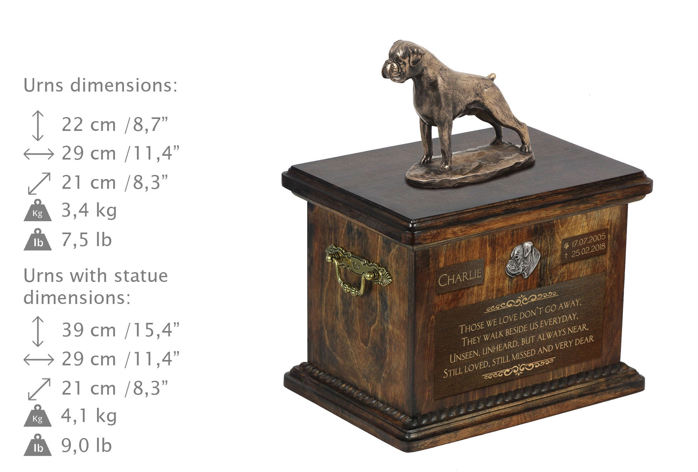 Boxer Uncropped Urn for Dog Ashes Urn With Name Dates and | Etsy