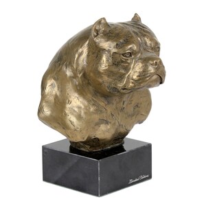 American Bully Statue, Cold Cast Bronze Sculpture, Marble Base, Home ...