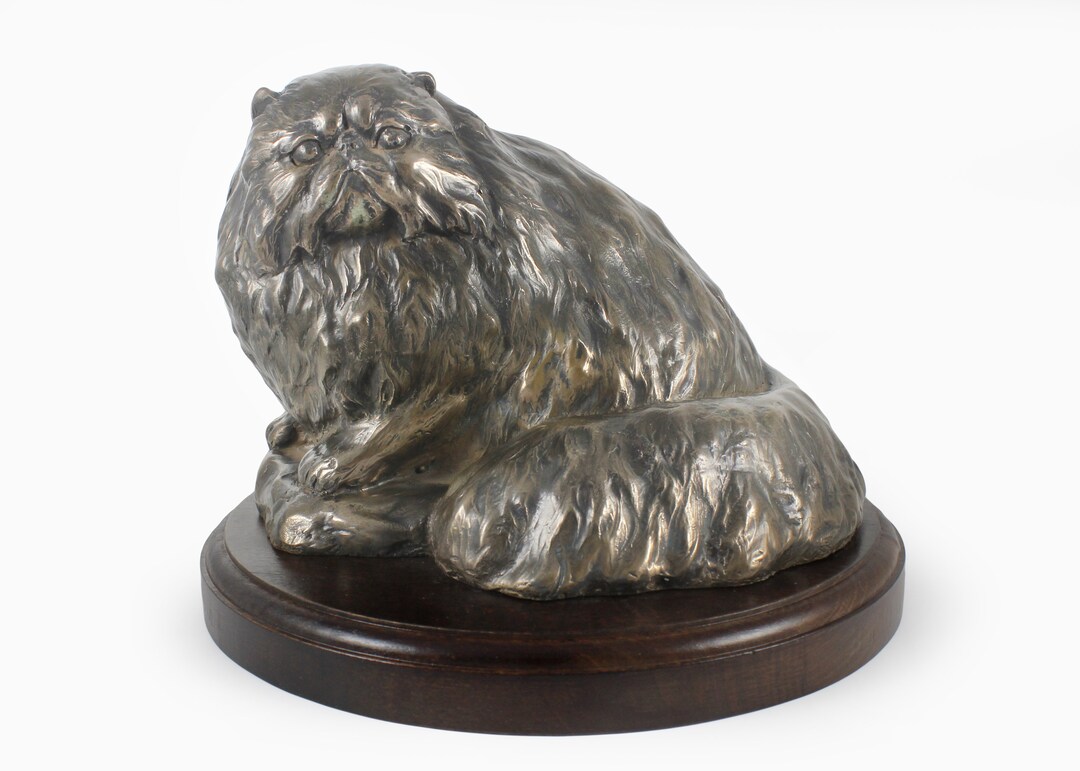 Persian Cat Statue, Cold Cast Bronze Sculpture, Wooden or Marble Base ...