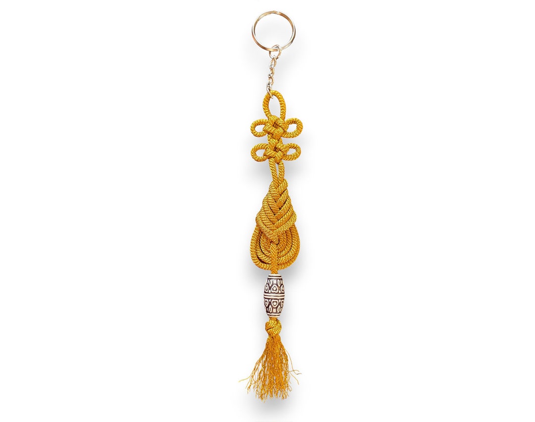 Macrame Gold Pipa Knot Keychain, Handcraft Vintage Chinese Decorative ...