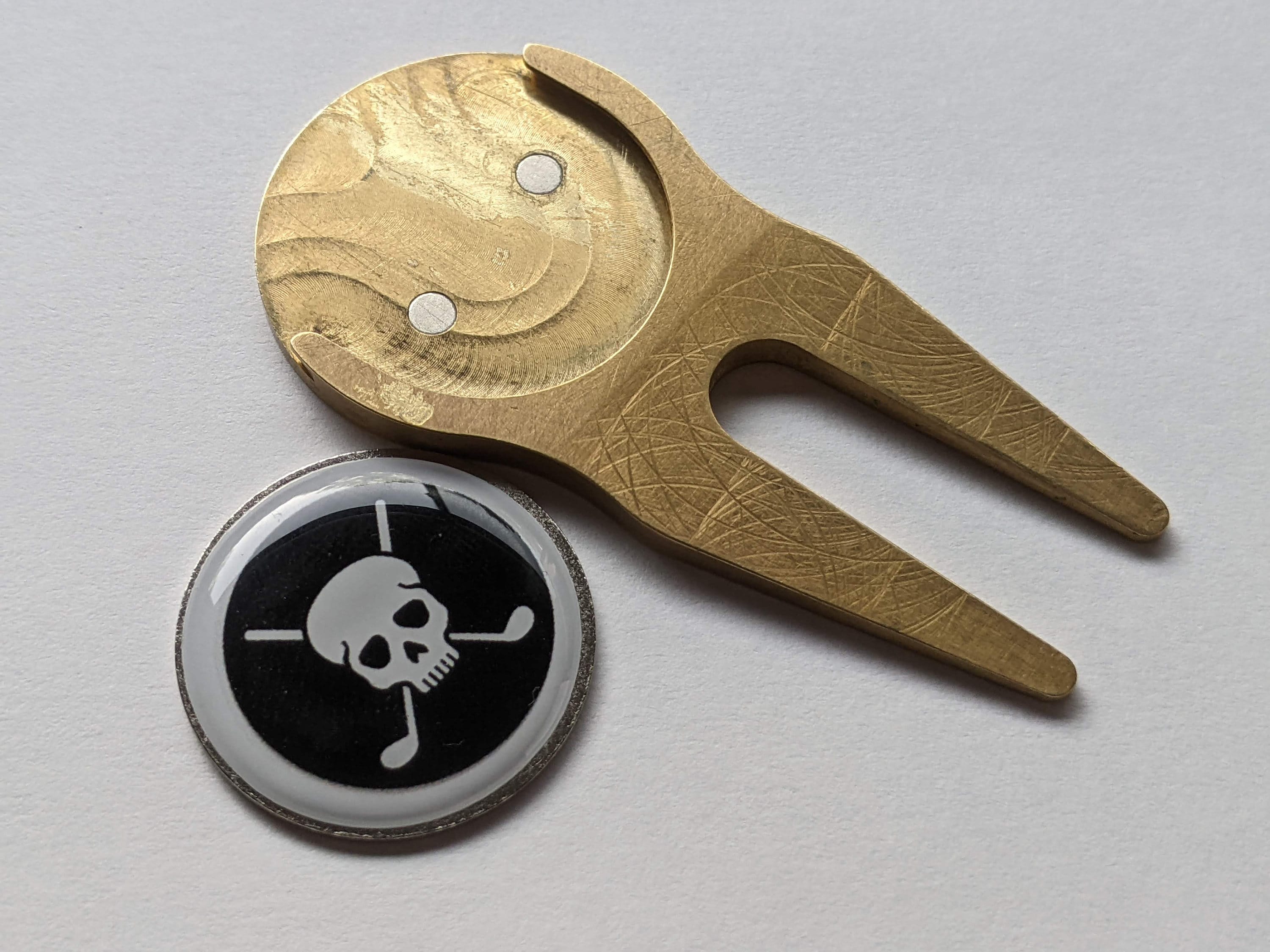 Solid Brass US Made Divot Tool With Magnetic Golf Skull Ball Marker - Etsy