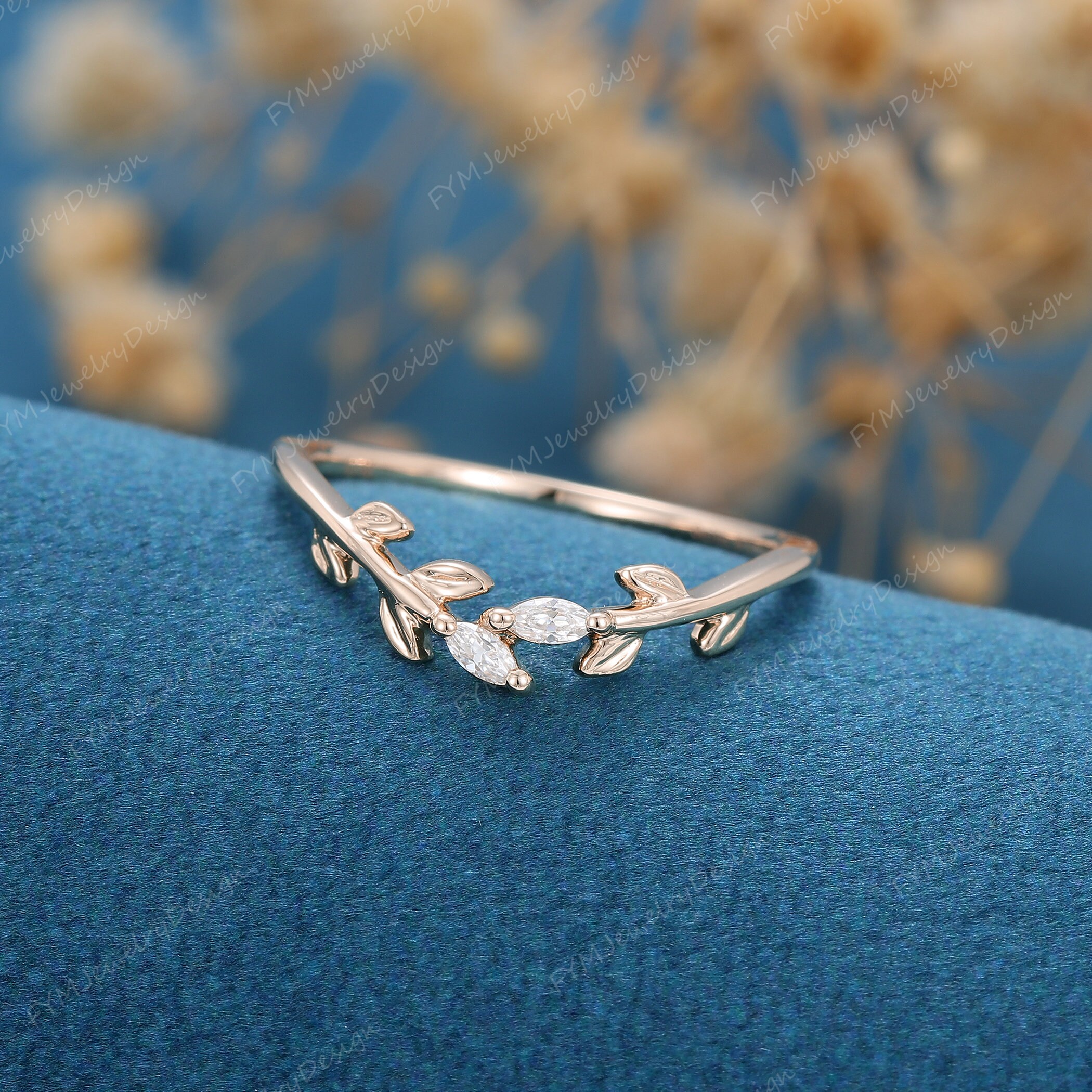 Unique Rose Gold Wedding Band Open Wedding Band Art Deco Marquise ...