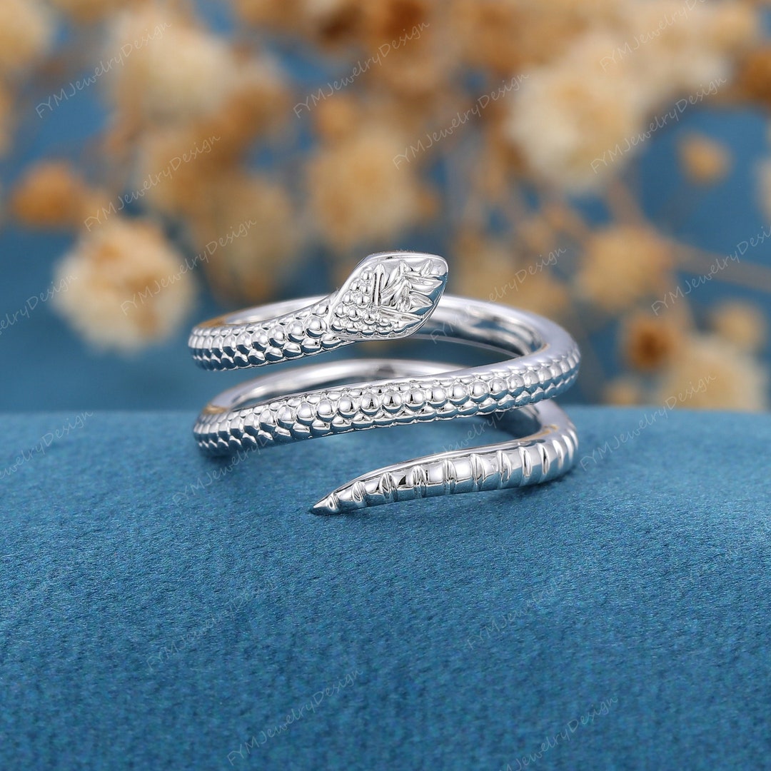 Antique Silver 925 Snake Engagement Ring White Gold Band - Etsy