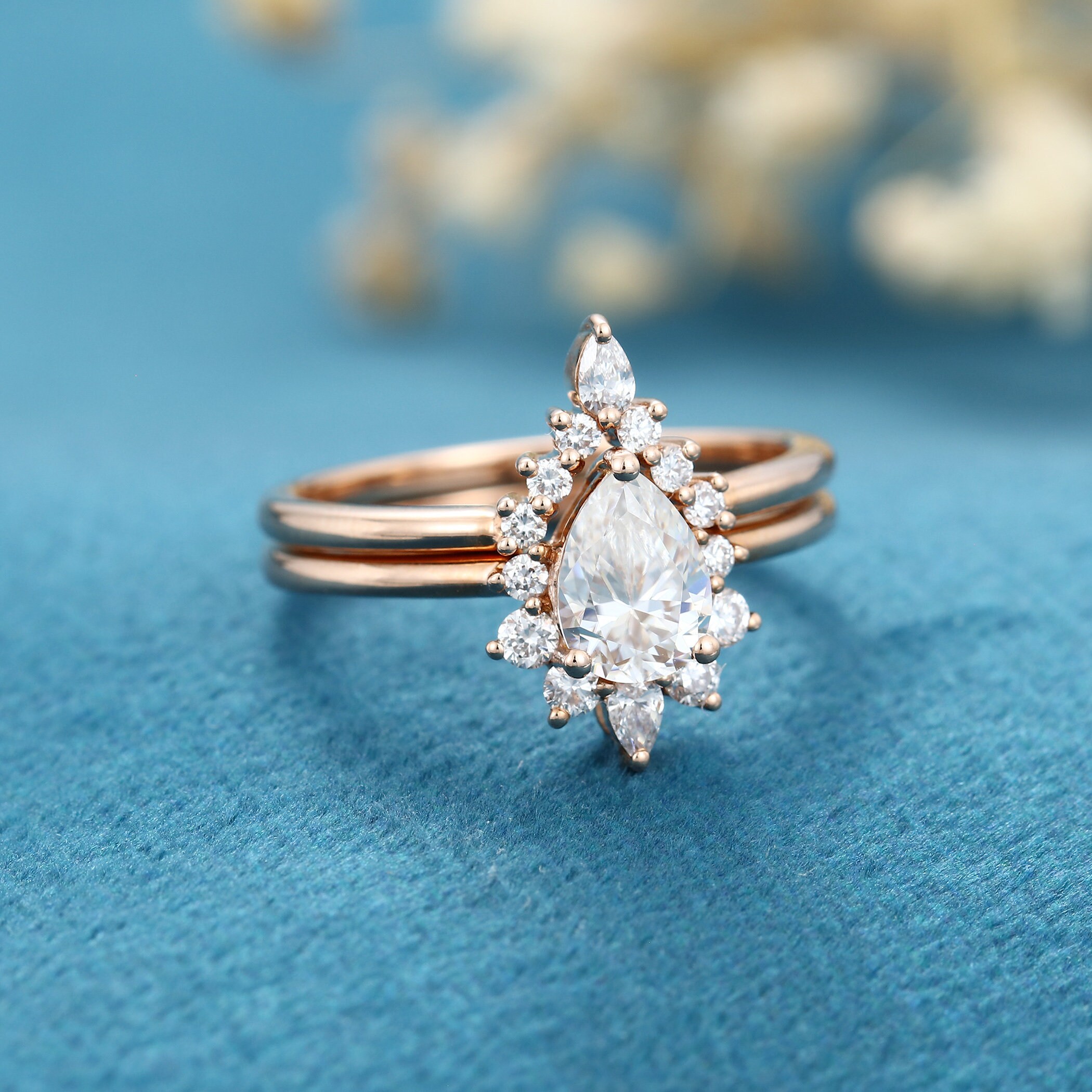 Pear Shaped Engagement Ring Rose Gold Moissanite Engagement | Etsy