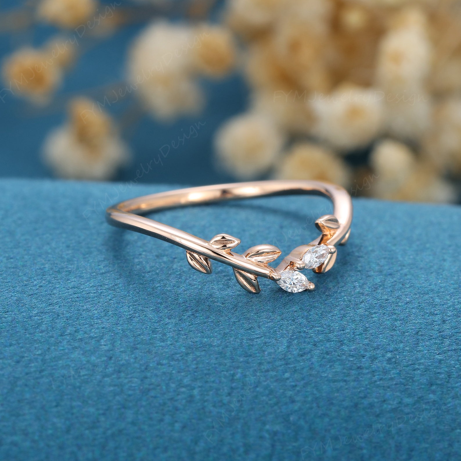 Unique rose Gold wedding band Open wedding band Art deco | Etsy