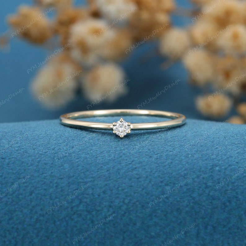 Minimalist Engagement Ring Yellow Gold Simple Diamond - Etsy