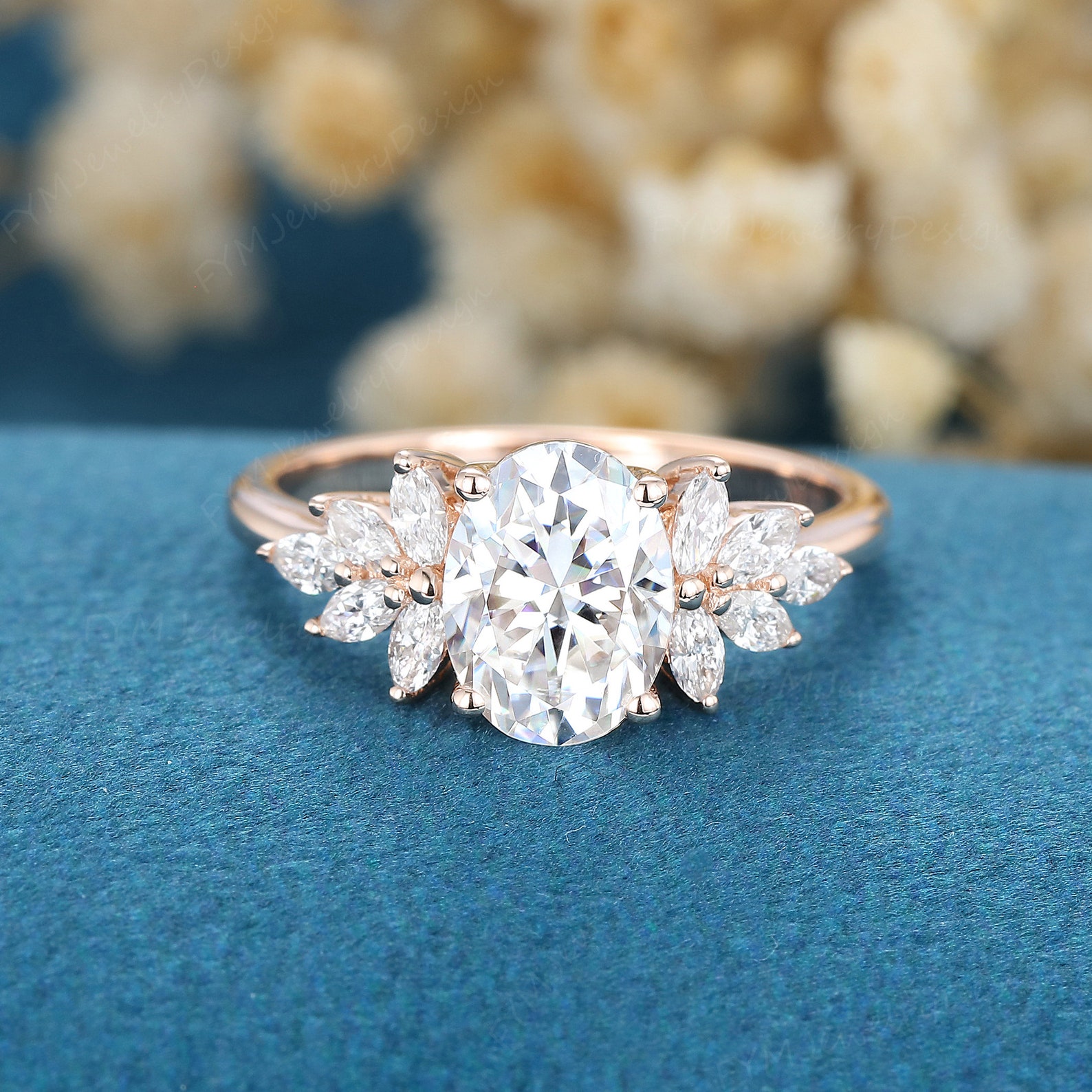 Oval Moissanite Engagement Ring Set Vintage Rose Gold - Etsy