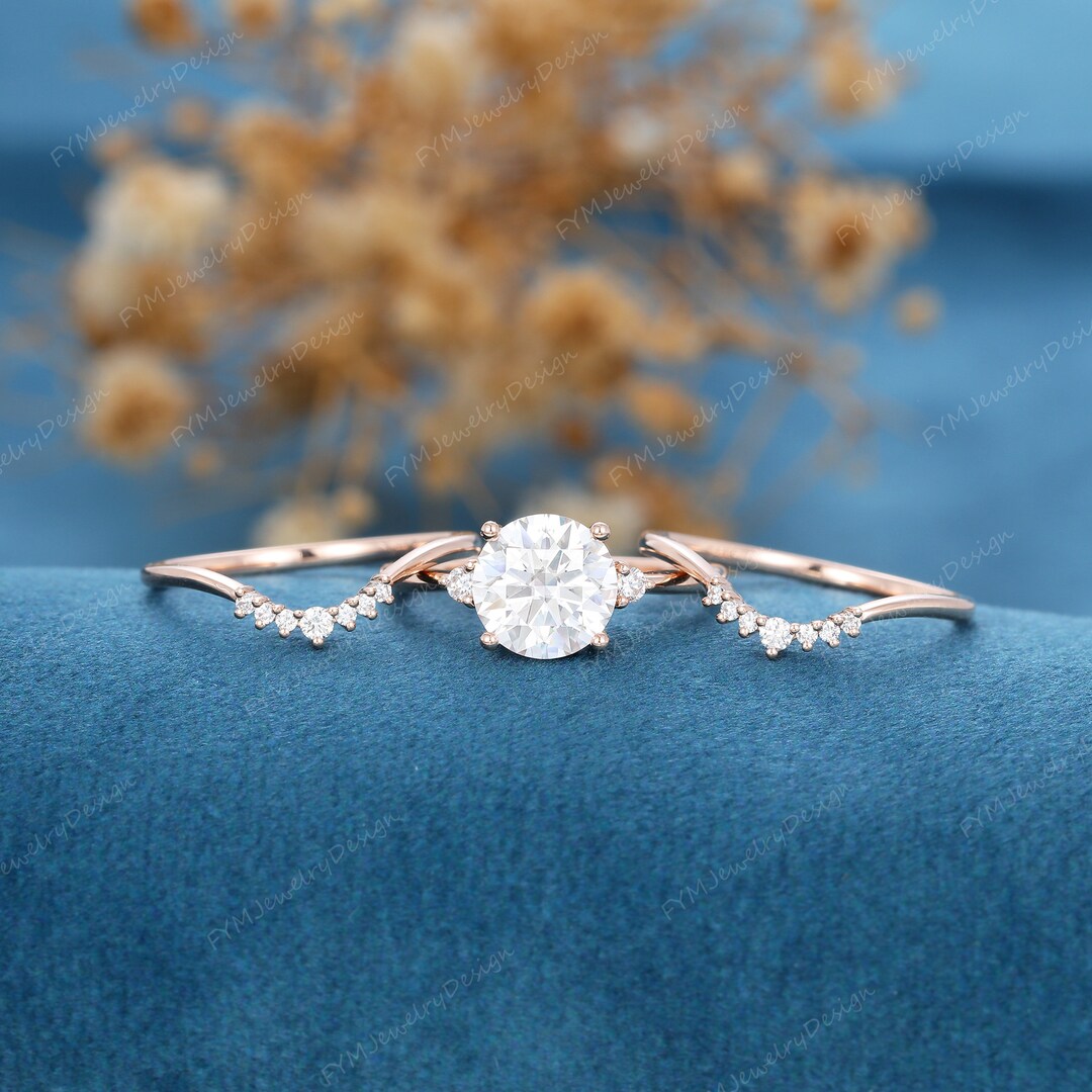 Rose Gold Moissanite Engagement Ring Vintage Cluster Engagement Ring ...