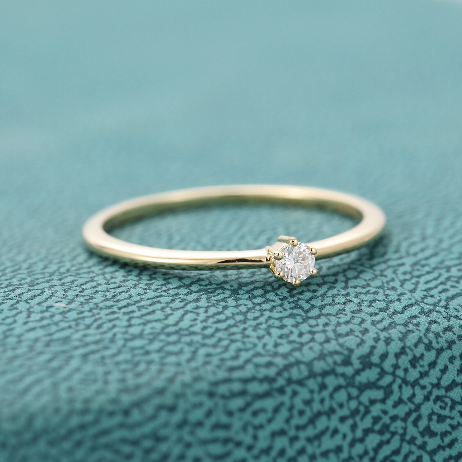 Minimalist Engagement Ring Yellow Gold Simple Diamond | Etsy
