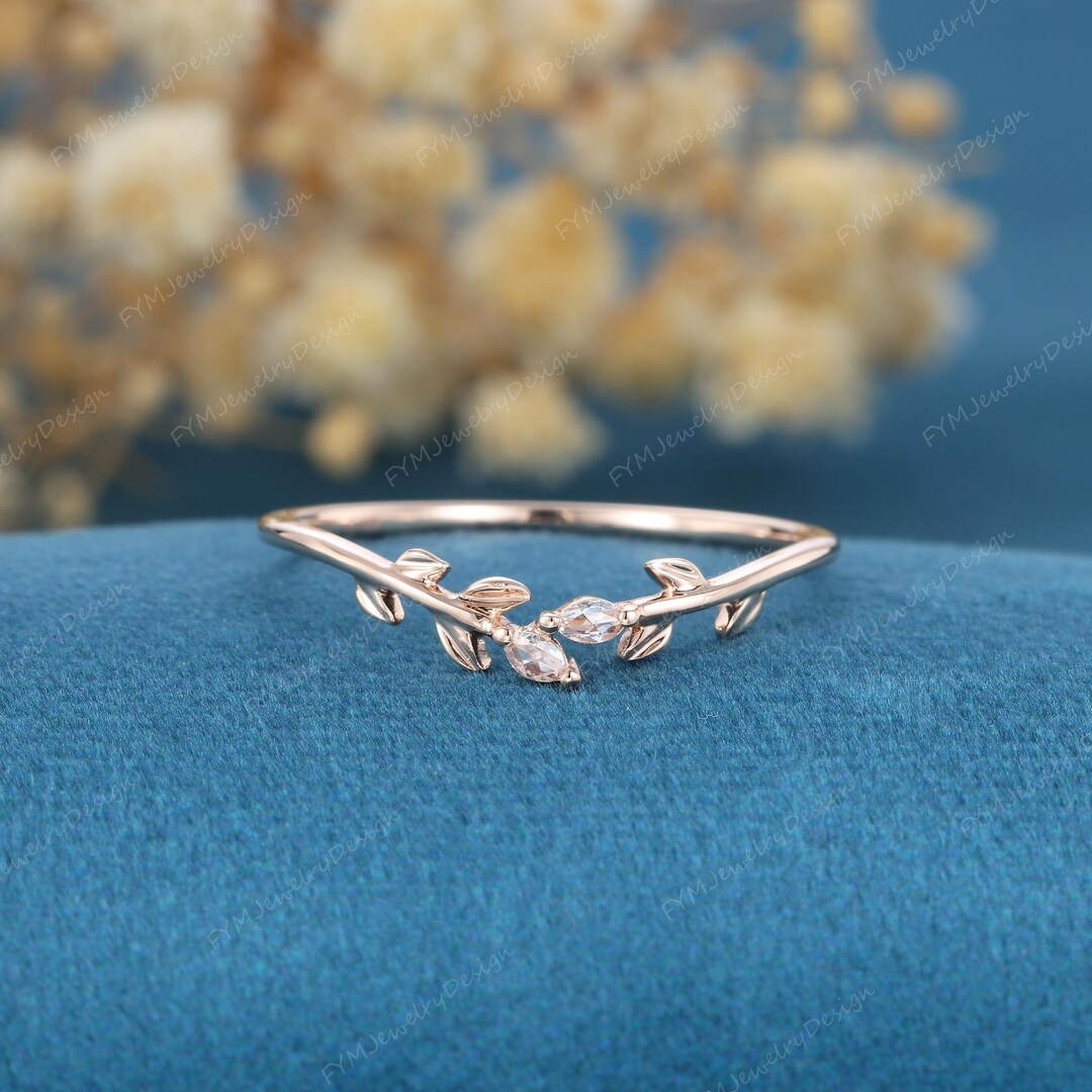 Unique Rose Gold Wedding Band Open Wedding Band Art Deco Rose-cut ...