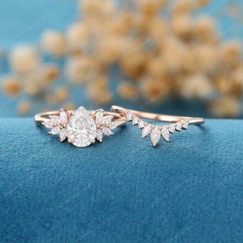 Marquise Diamond Unique Engagement Ring 14K Rose Gold Vintage - Etsy