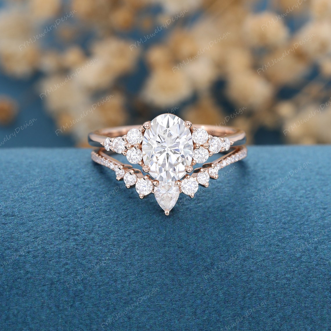2PCS Oval Cut Moissanite Engagement Ring Set Vintage Rose Gold - Etsy
