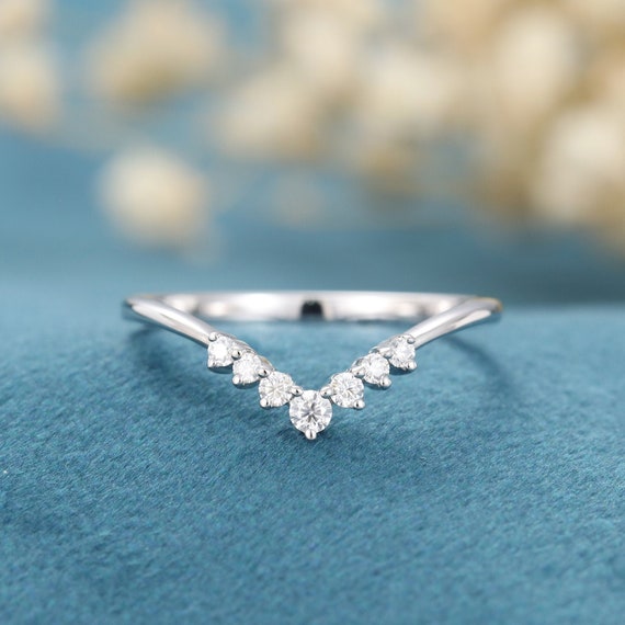 Unique White Gold Wedding Band Curve Wedding Band Women | Etsy