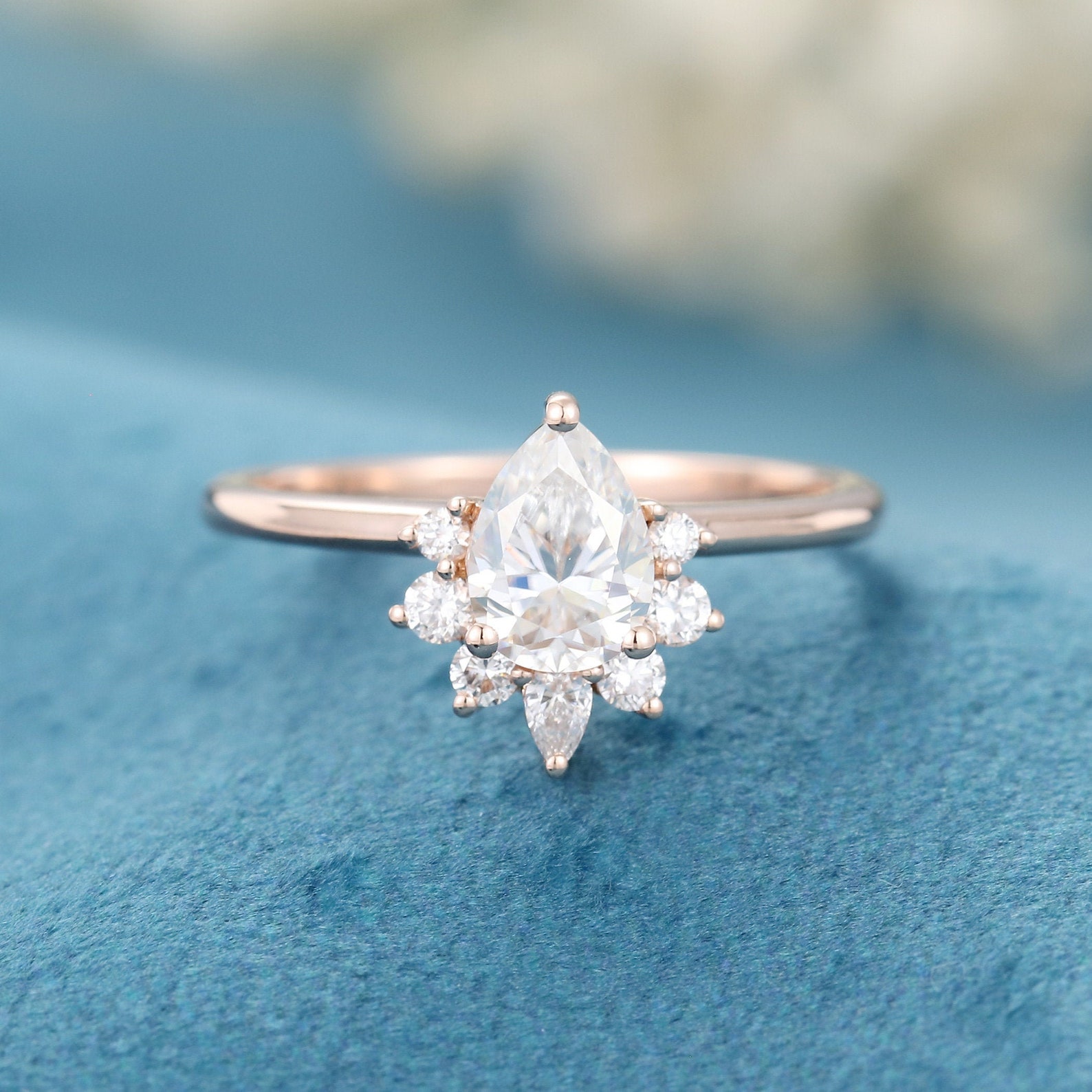 Pear Shaped Engagement Ring Rose Gold Moissanite Engagement | Etsy