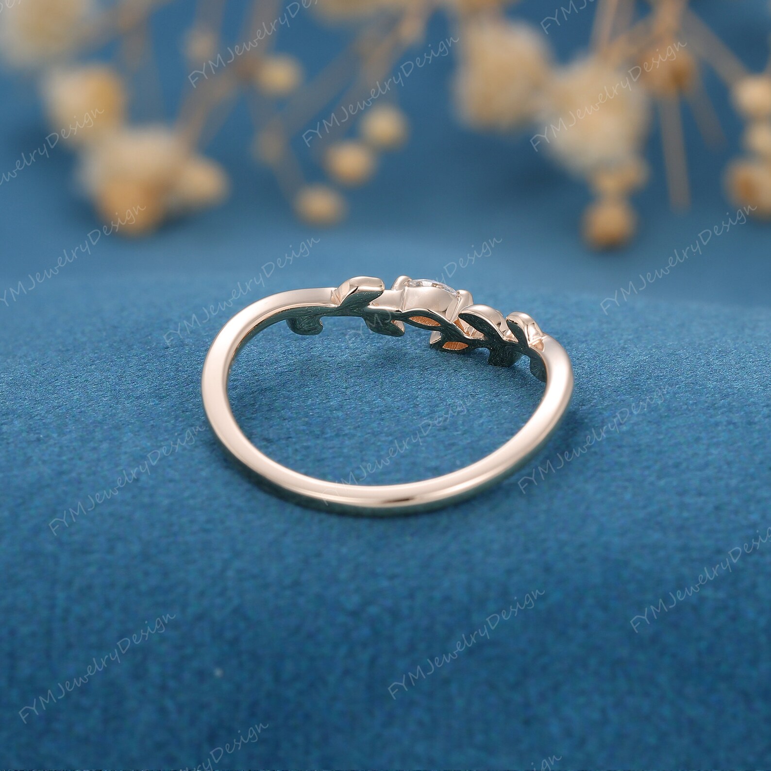 Unique Rose Gold Wedding Band Open Wedding Band Art Deco Marquise ...