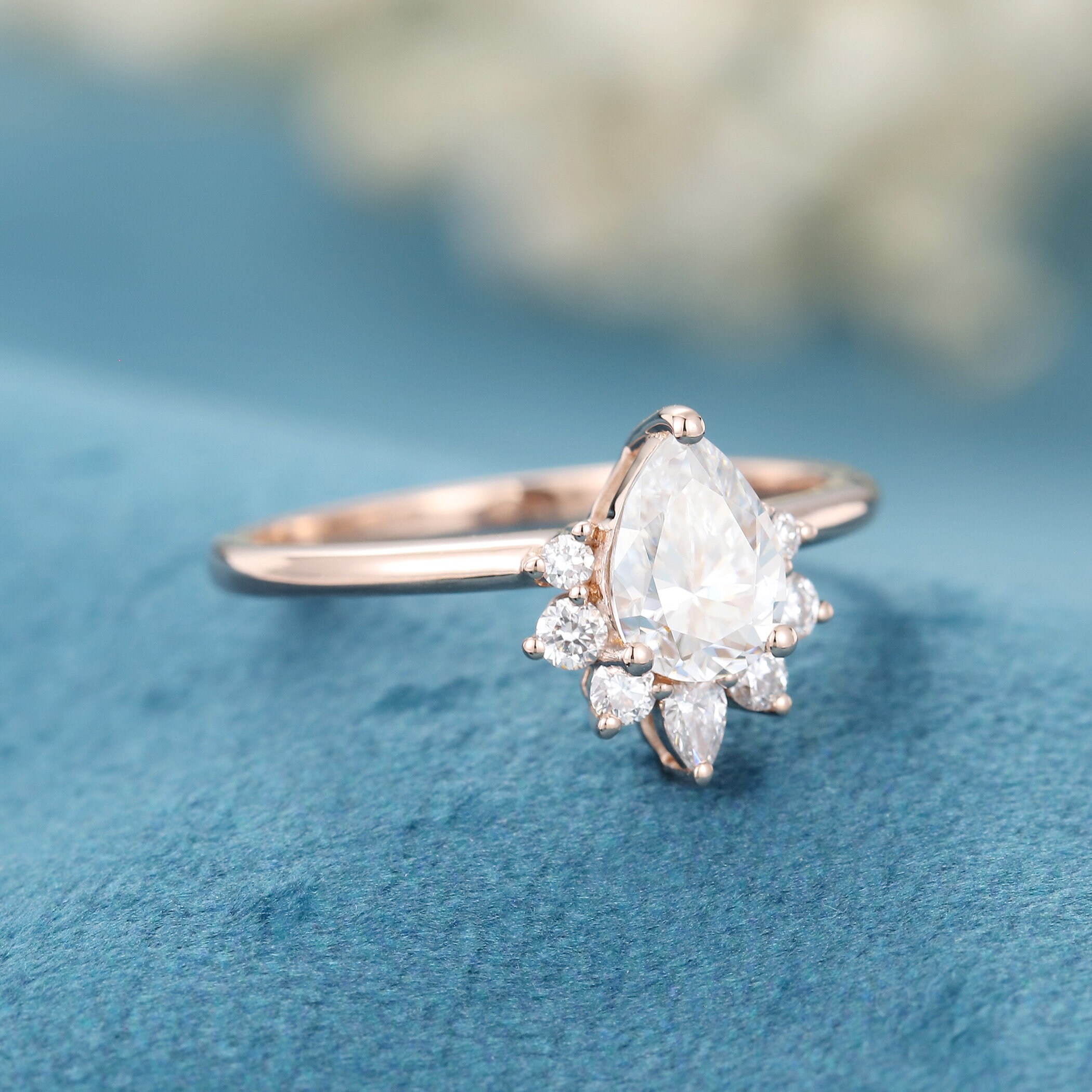 Pear Shaped Engagement Ring Rose Gold Moissanite Engagement | Etsy