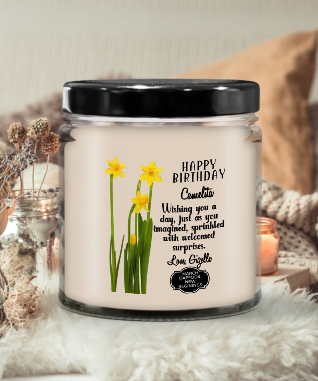 March Birthday Gift, March Birth Month Flower Candle, Custom March ...