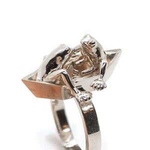 Origami Boat Silver Ring, Frogs in Silver Paper Boat, Frog Ring ...