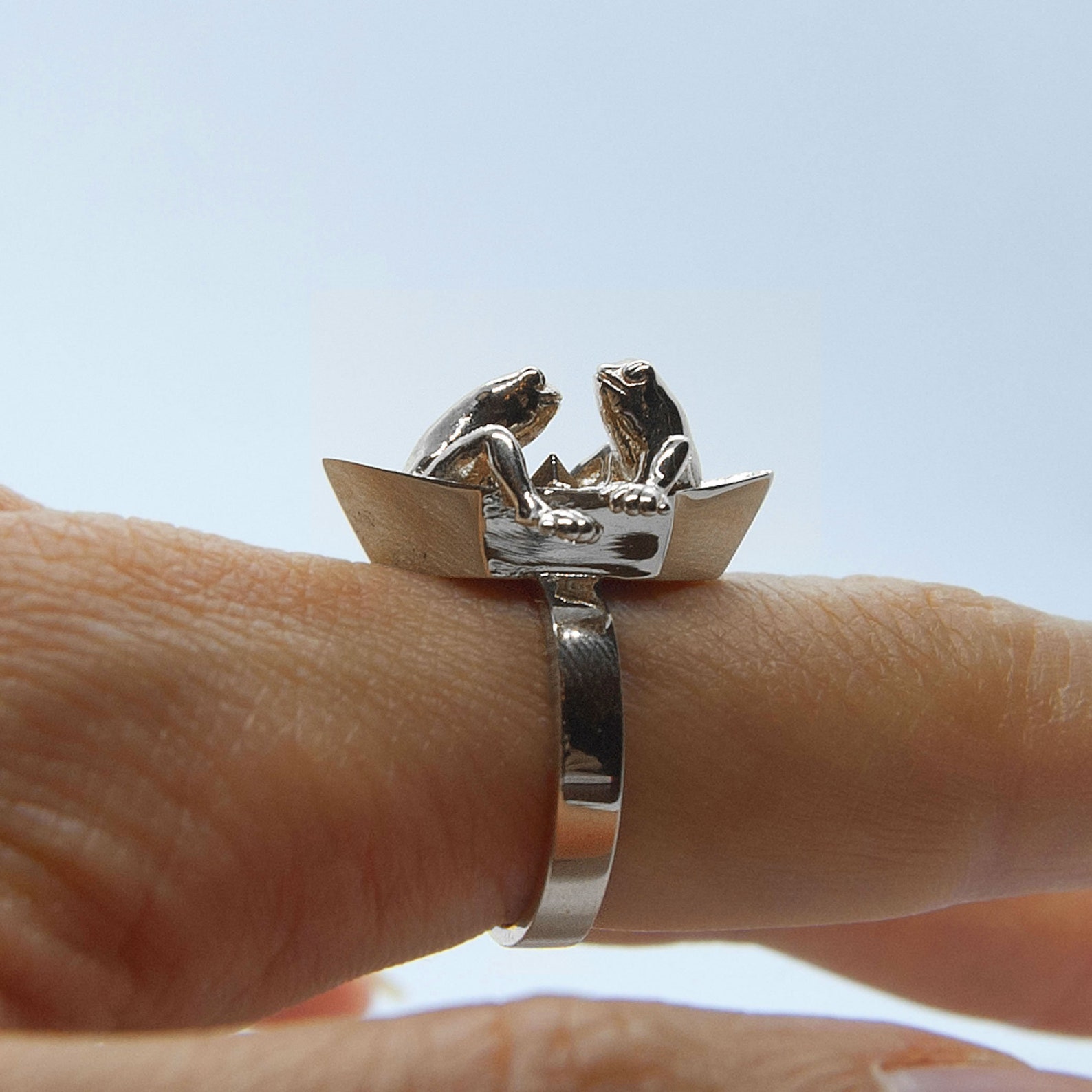 Origami Boat Silver Ring Frogs in Silver Paper Boat Frog - Etsy