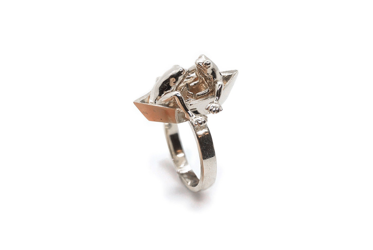 Origami Boat Silver Ring Frogs in Silver Paper Boat Frog - Etsy