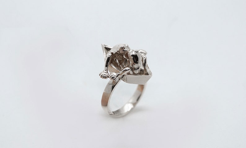 Origami Boat Silver Ring Frogs in Silver Paper Boat Frog - Etsy