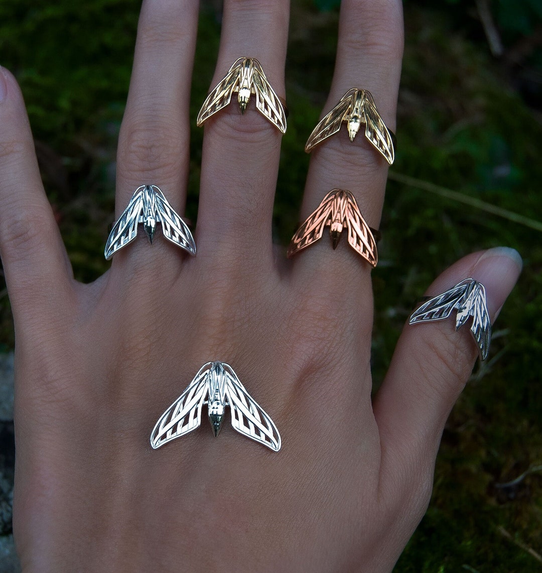 Sphinx Moth Ring, Hawk Moth Ring, Butterfly Jewelry, Silver Insect Ring ...