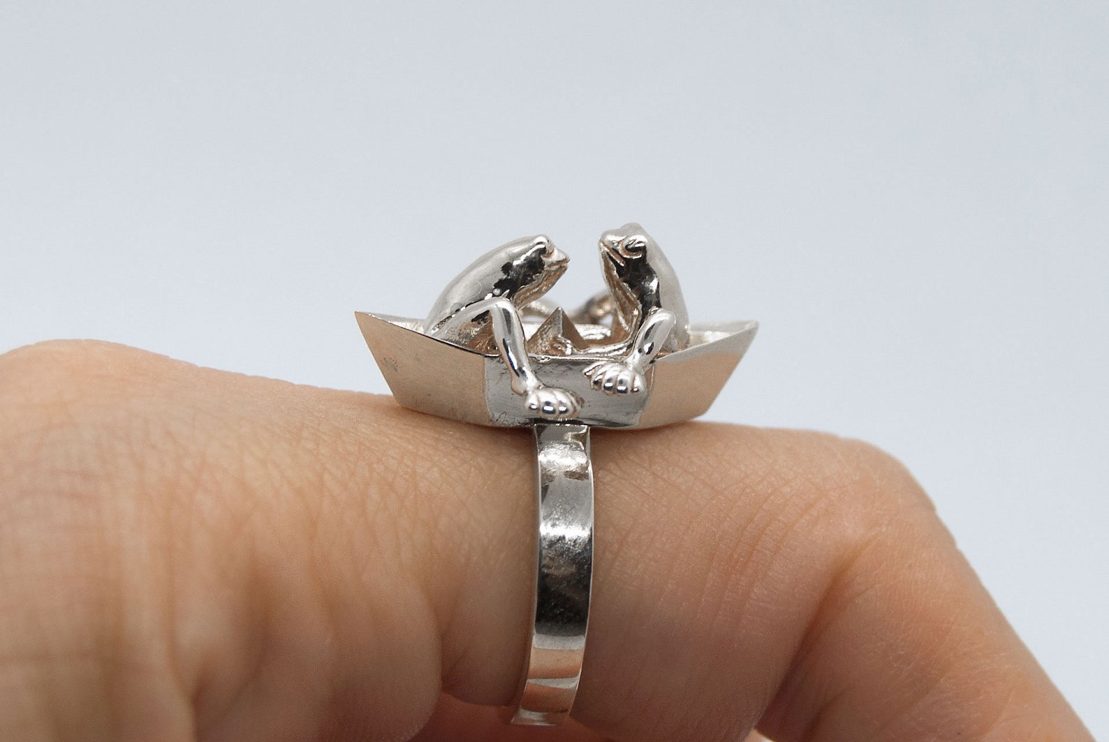 Origami Boat Silver Ring Frogs in Silver Paper Boat Frog - Etsy