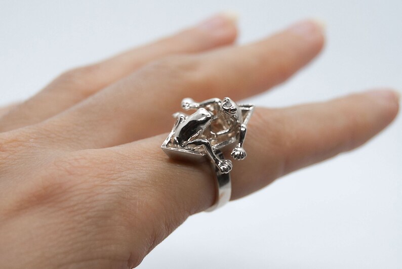 Origami Boat Silver Ring Frogs in Silver Paper Boat Frog | Etsy